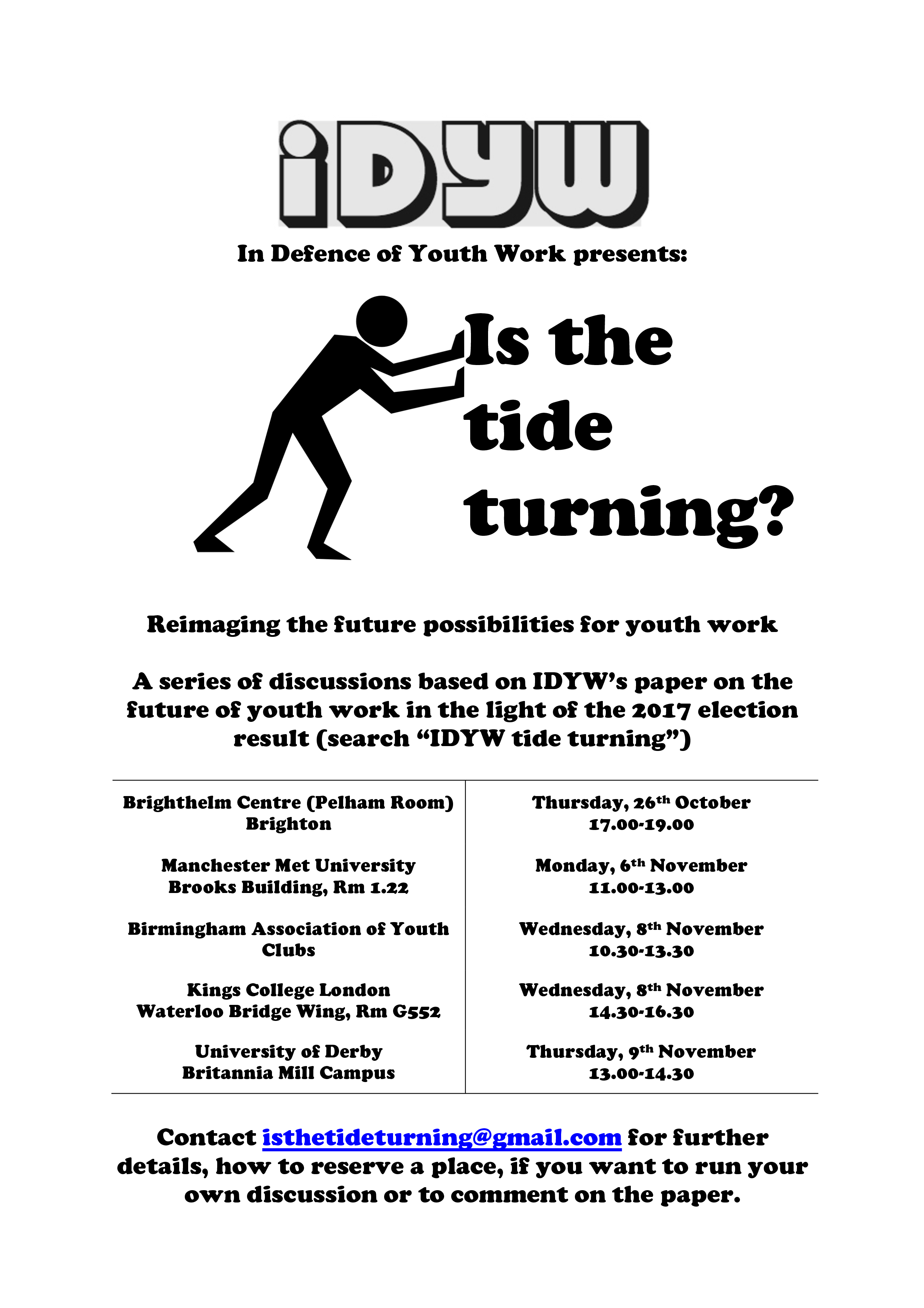 IS THE TIDE TURNING? NEWS of REGIONAL EVENTS – IN DEFENCE OF YOUTH WORK